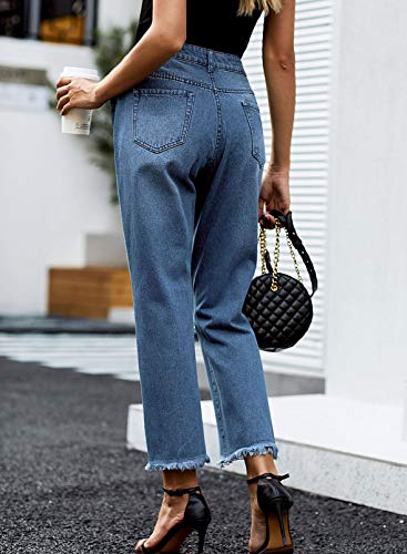 Sidefeel Women's Boyfriend Jeans Loose Stretchy Ripped Distressed Denim Pants Size 8 Sky Blue