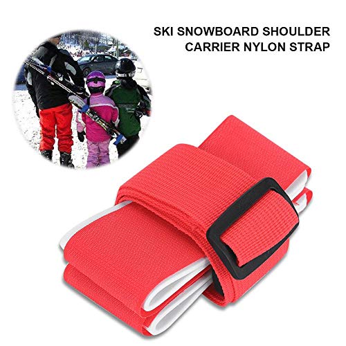 Dilwe Ski Strap, Adjustable Ski Pole Carrier Shoulder Sling with Cushioned for Snowboard Skateboard Yoga Mat Winter Outdoor Sports Accessory(Red)