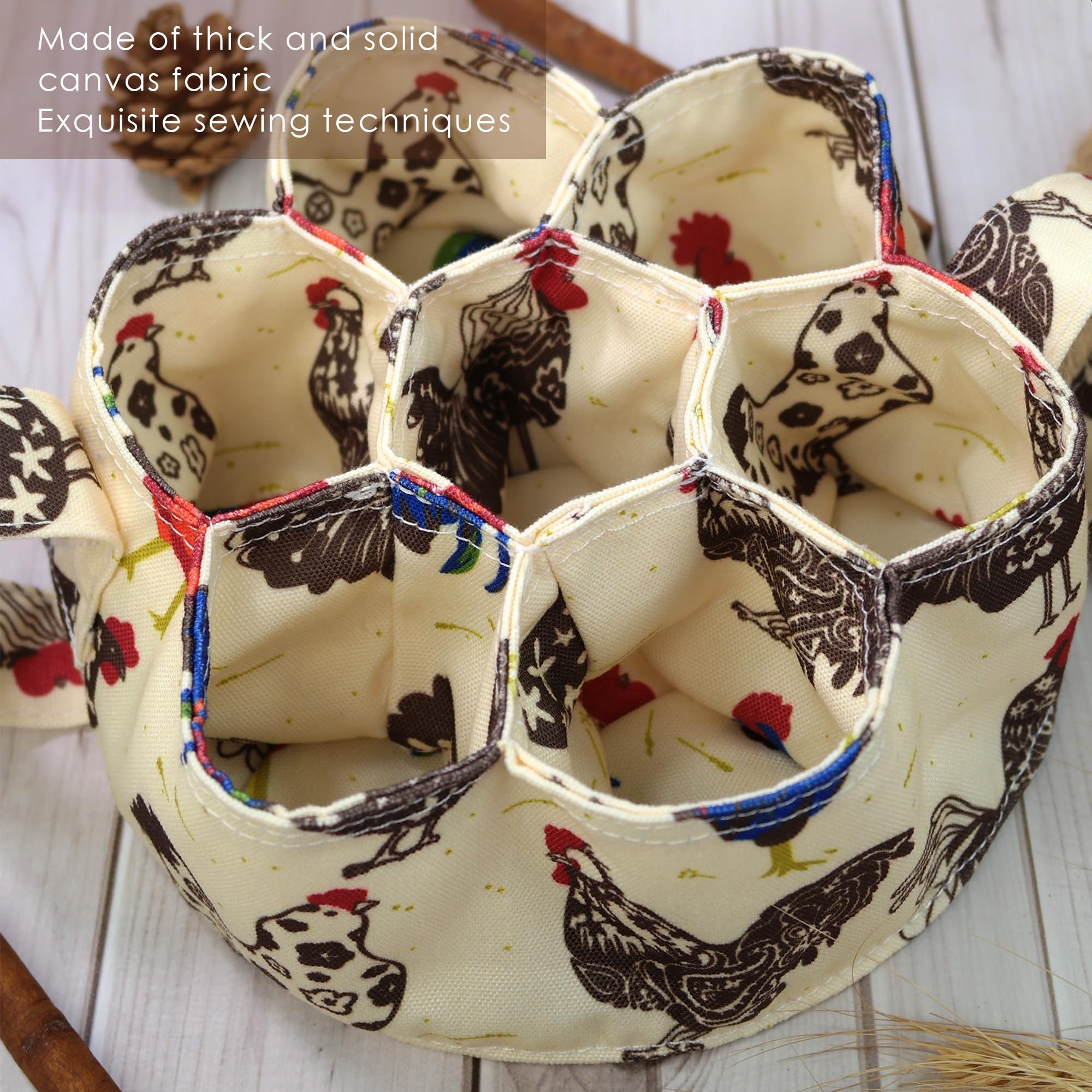 ETIUC Eggs Collecting Basket with 7 Pouches Eggs Gathering Basket Canvas Egg Bags for Fresh Eggs Collecting Eggs Holder Bags for Chicken Hen Duck Goose Eggs Farmhouse Henhouse Garden (1pc Basket)
