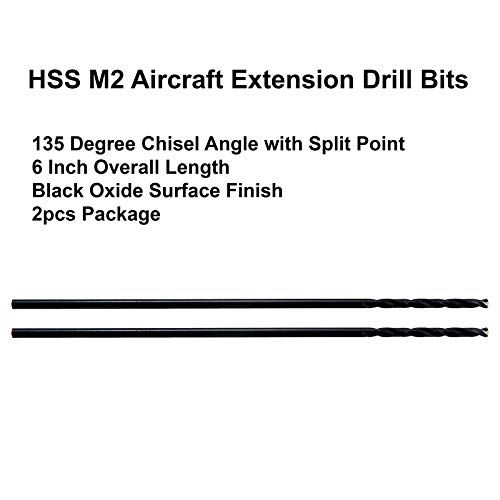 MAXTOOL 5/32"x6" 2pcs Identical Aircraft Extension Drills HSS M2 Extra Long Deep Twist Drill Bits Straight Shank Fully Ground Black; ACF02B06R10P2