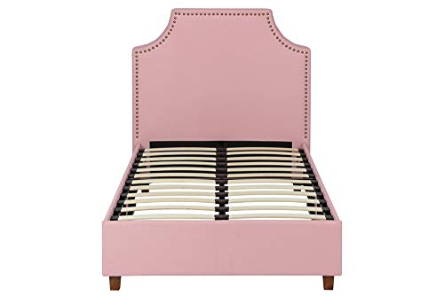 DHP Melita Linen Upholstered Platform Bed Frame,Pink, Twin