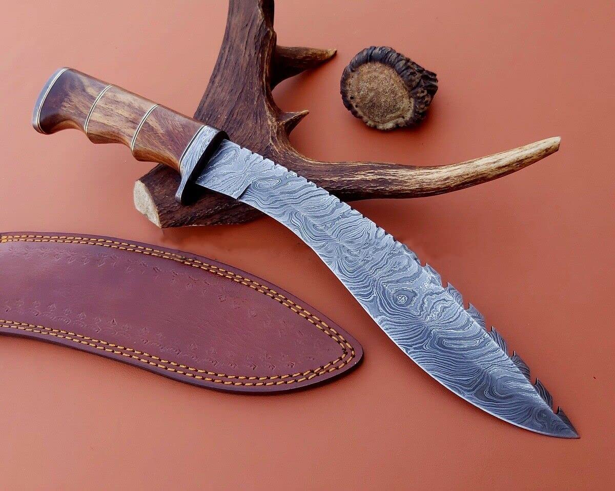 DSK-200 Custom Handmade Damascus steel Outdoor/Hunting/Bushcraft/Camping Kukri Knife With Leather Sheath
