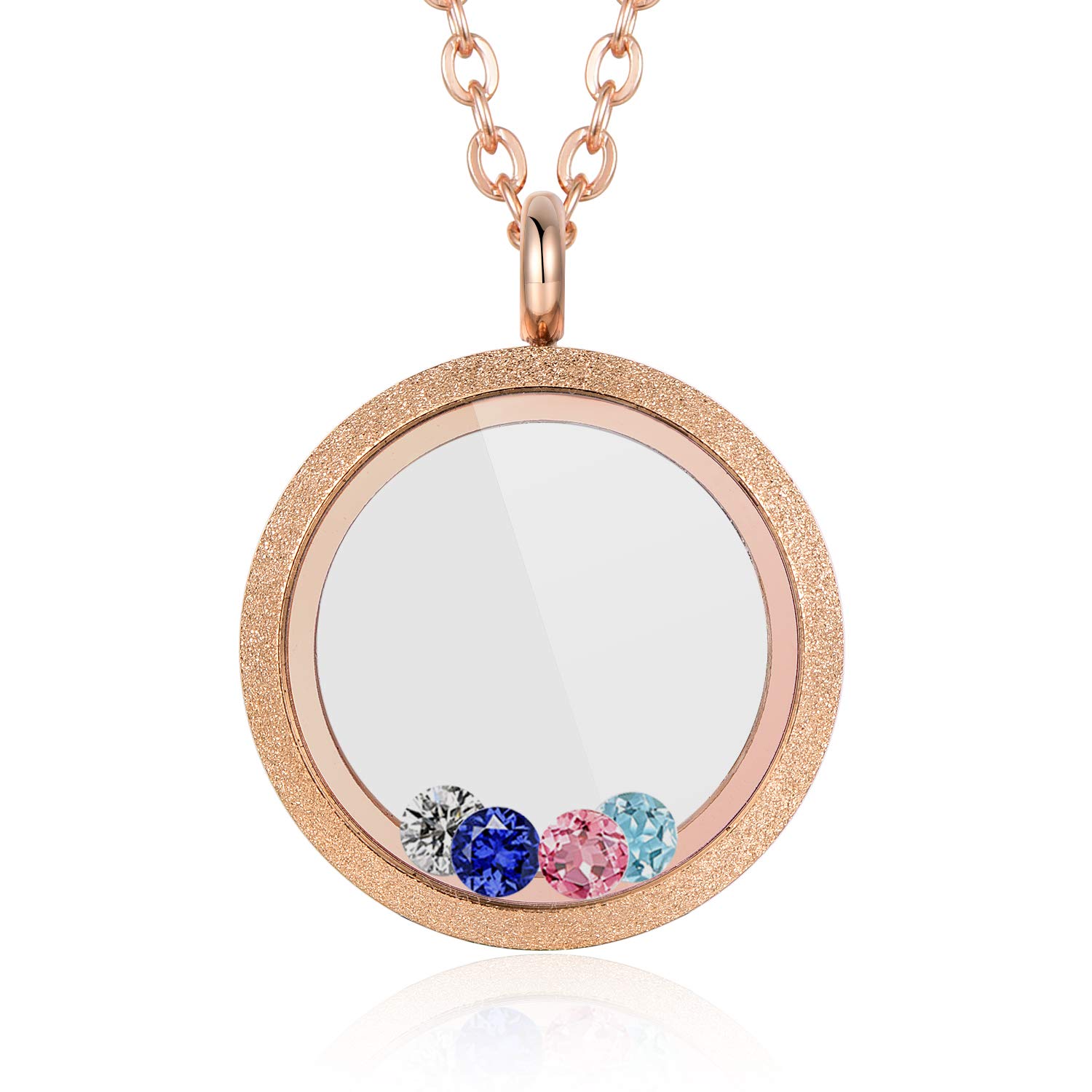EVERLEAD Floating Charm Necklace, Stainless Steel Floating Locket Necklace Including Chain and Birthstones
