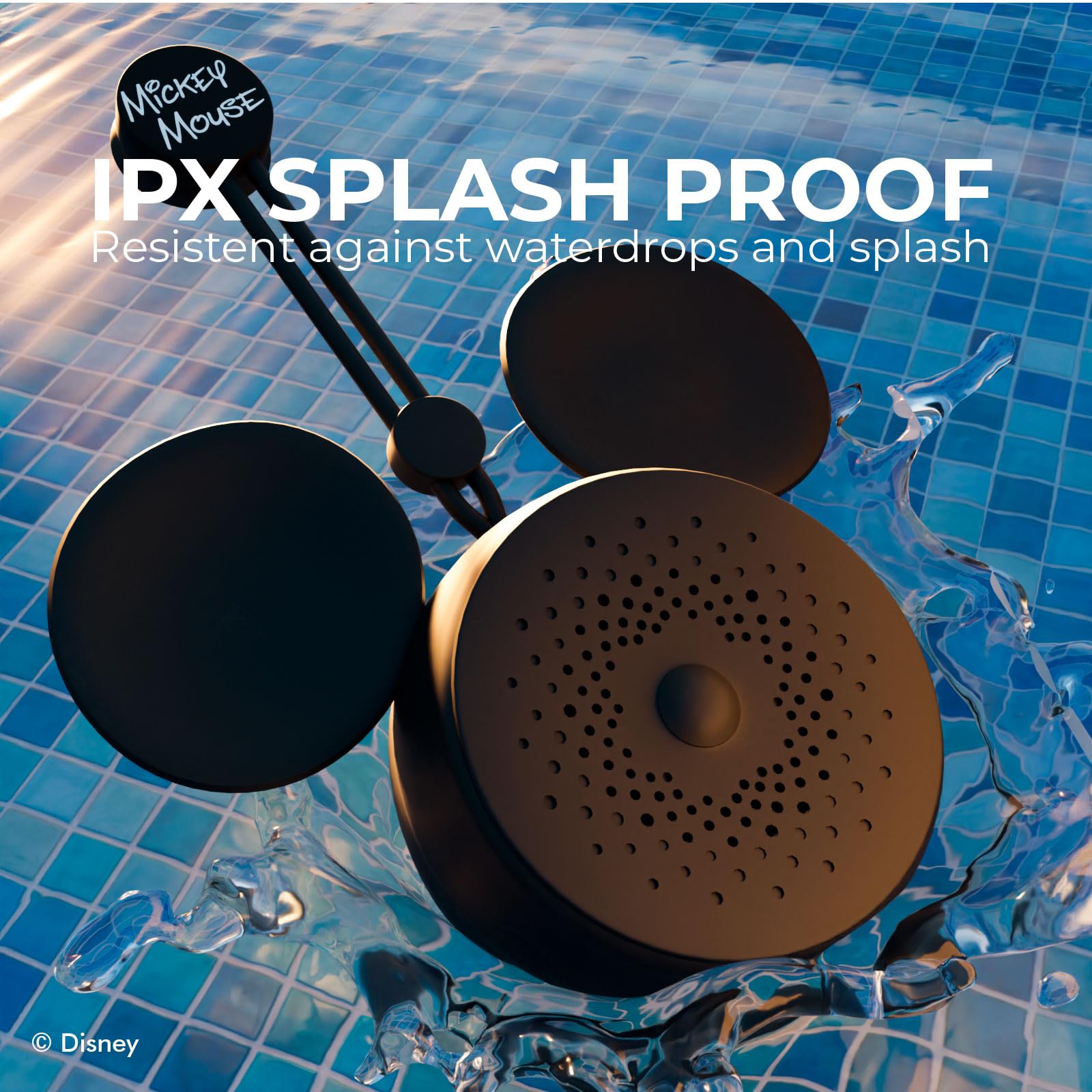 Disney Mickey Mouse Ears Bluetooth Shower Speaker with Suction Cup β Disney IPX4 Rated Water Resistant Speaker for Shower, Baths| Up to 5 HRs Playtime, Built in Button Controls and Mic for Phone Calls
