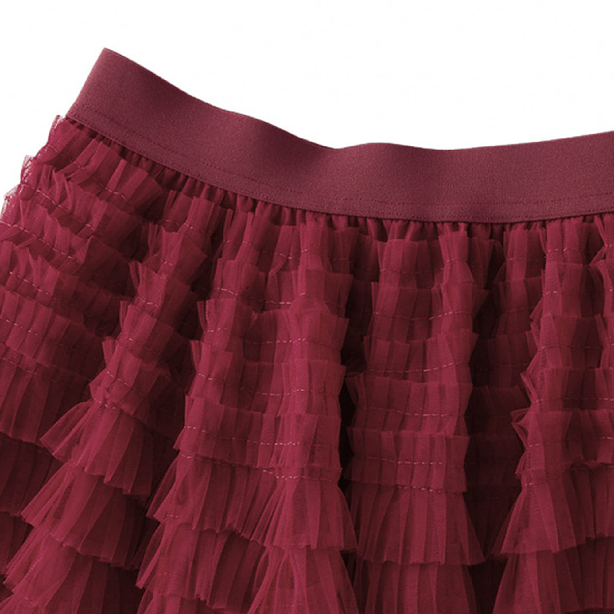 Dirholl Women's A-Line Fairy Elastic Waist Tulle Midi Skirt Tutu B Burgundy