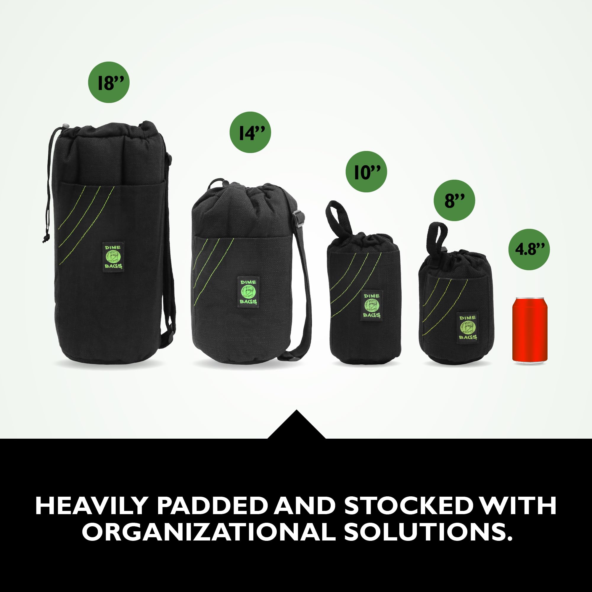 Dime Bags - Drawstring Tube, Padded Bag, 5 Compartments, w/Carabiner Loop, Convenient, Durable (Glass, 10")