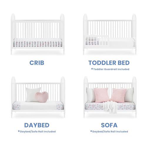 Delta Children Madeline 4-in-1 Convertible Crib - Woven Cane Mesh Panels, Includes Conversion Rails, Greenguard Gold Certified, Bianca White/Textured Almond