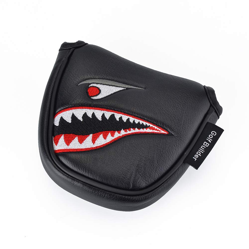 COOLSKY Golf Mallet Head Covers Square Shark Cartoon Animal Design Pattern Magnetic Closure Synthetic Leather Putter Headcover Black