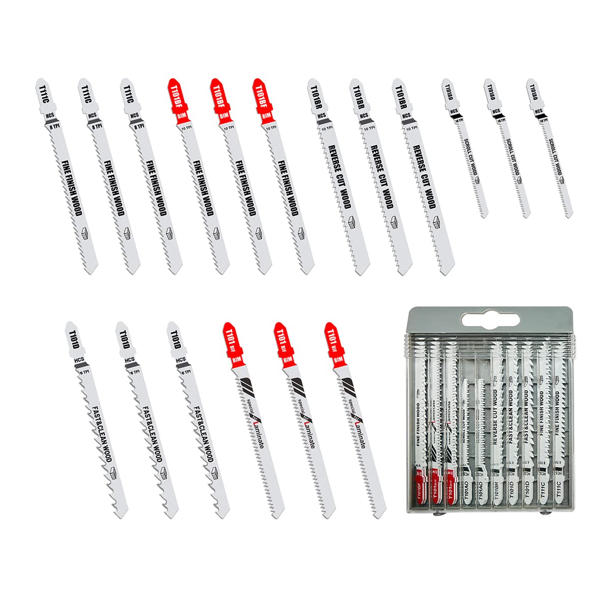 FOXBC Jigsaw Blades for Wood, T-Shank, 18 Pack (T101BR, T101AO, T101BF, 101BIF, T101D, T111C)