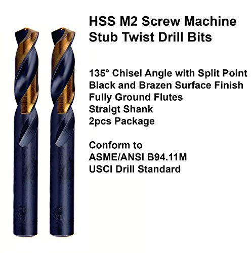 MAXTOOL 9/32" 2pcs Identical Screw Machine Drills HSS M2 Twist Stub Drill Bits Black & Bronze Fully Ground Straight Shank Short Drills; SMF02H10R18P2