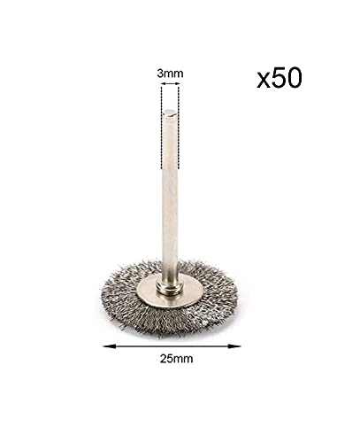 JIUNENG 50Pcs 25mm Stainless Steel Wire Wheel Brush Sets T-Type with 1/8 Inch Shank Polishing Wheels Rotary Tool for Cleaning,Deburring and Surface-Finishing