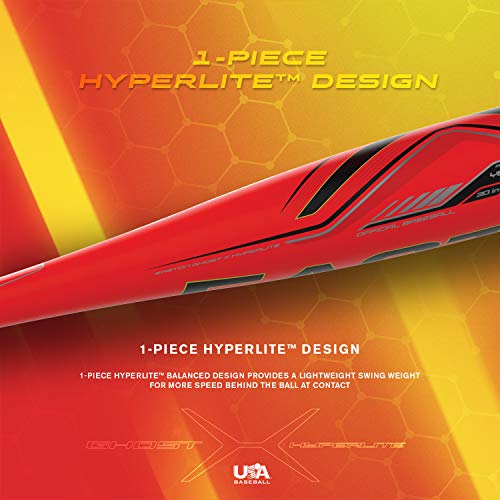 Easton Ghost X Hyperlite -11 (2 5/8") USA Youth Baseball Bat | 2019 | 1 Piece Composite | EXACT Carbon | Speed End Cap | Lizard Skin Grip