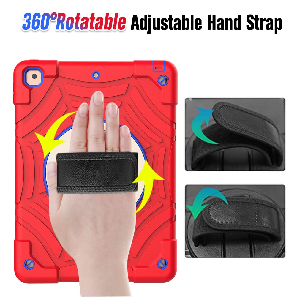 eTopxizu iPad 9th/8th/7th Generation Case,iPad 10.2 Case for Kids, Shockproof [360 Rotating Stand] [Hand Strap] [Screen Protector] Case for New iPad 9th Gen, iPad 10.2 Inch 2021/2020/2019, Red&Blue