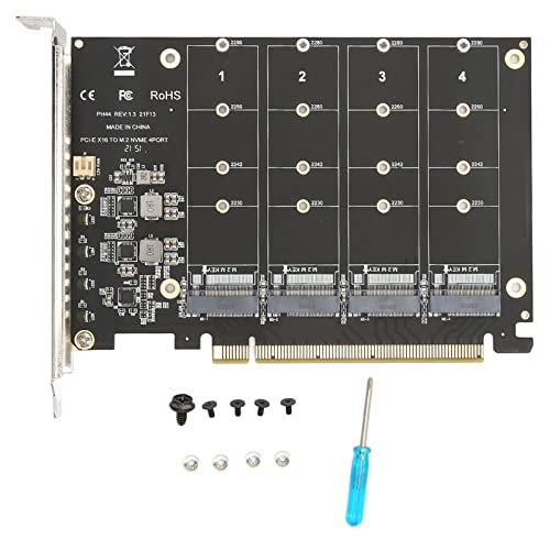 Gaeirt NVME Card, High Speed PCIE X16 Interface M.2 SSD Adapter Full Speed Signal for 4 NVME PCIe Protocol SSDs for PCIE3.0 4.0