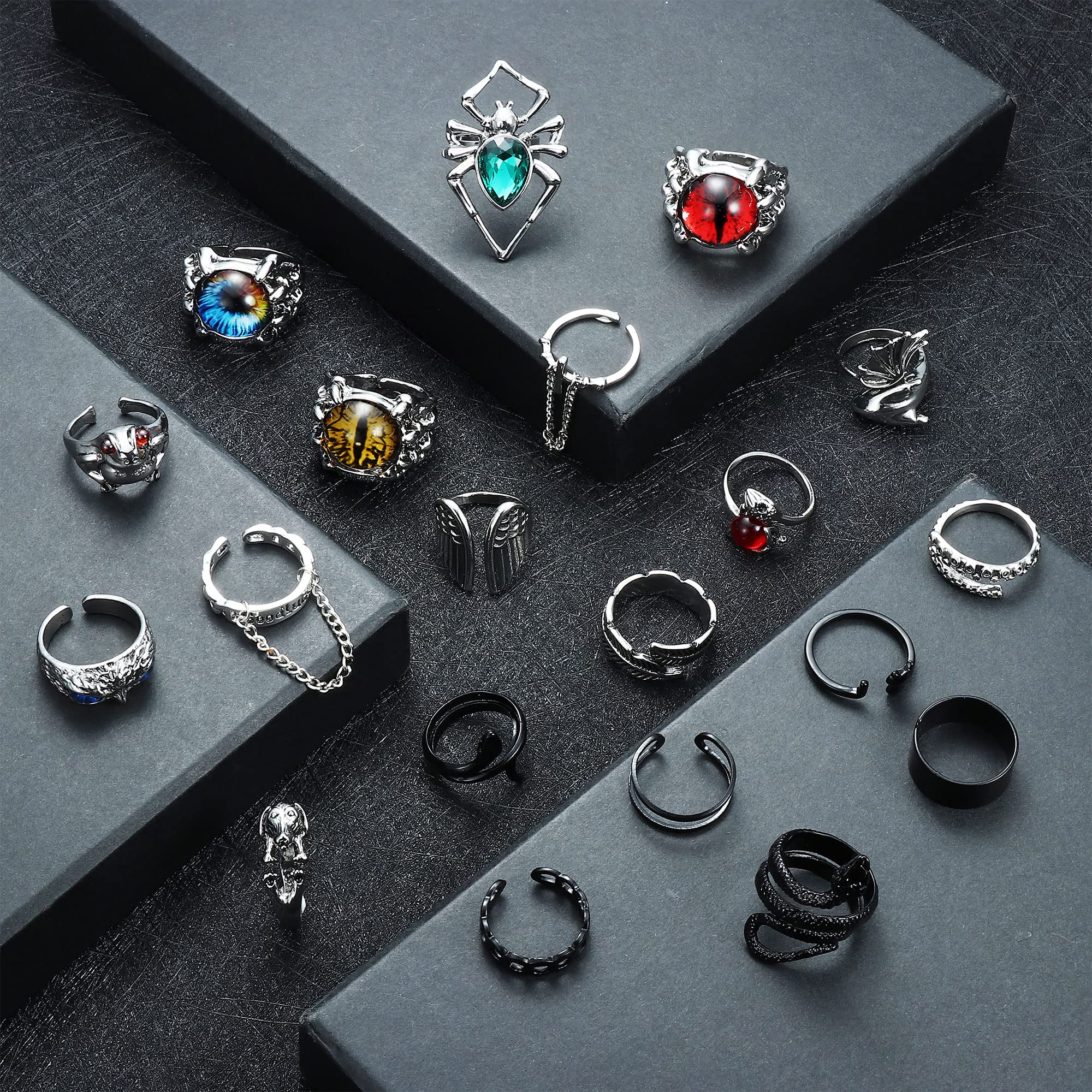 FIASASO 20Pcs Vintage Punk Open Rings Frog Leaf Chain Adjustable Ring for Women Men