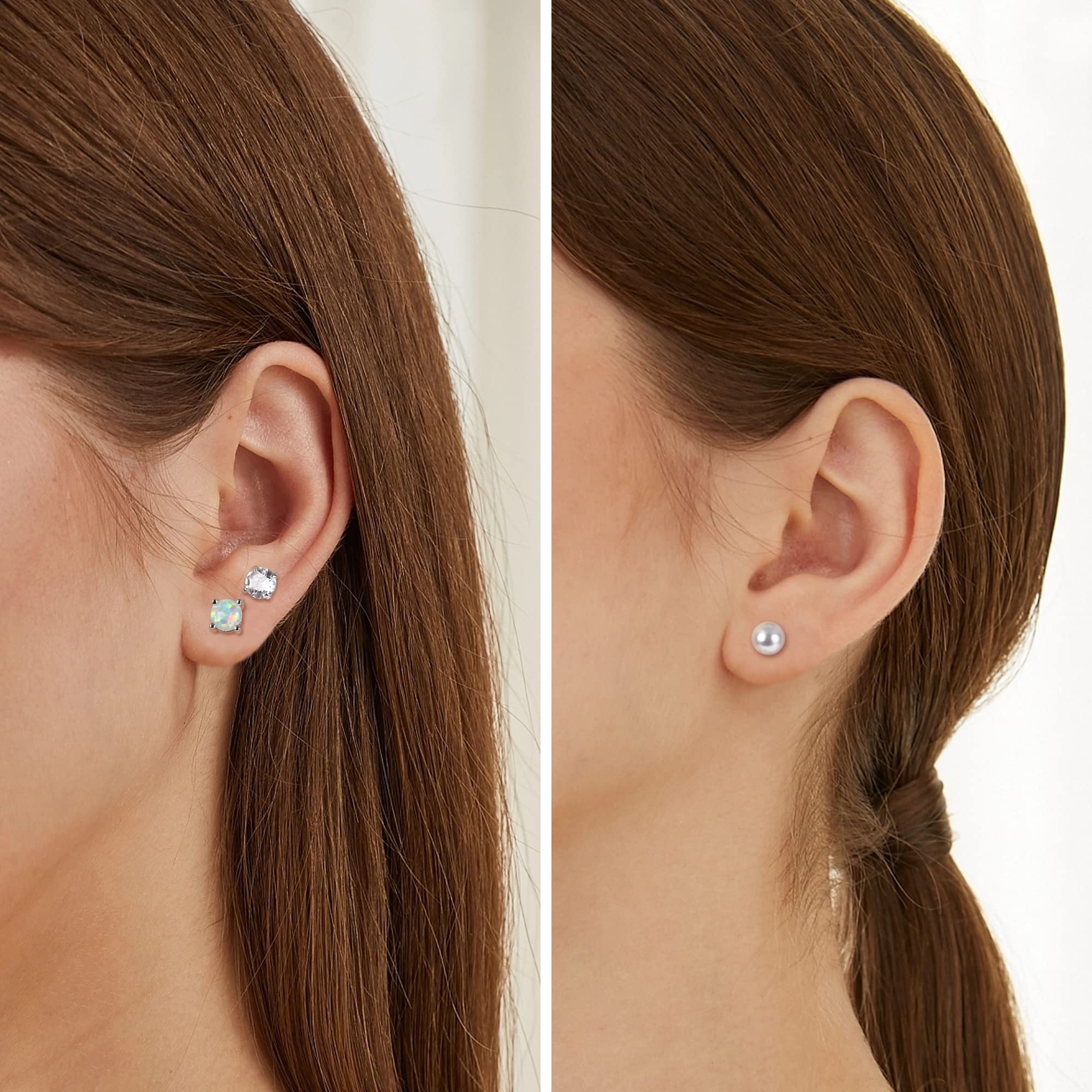 FIASASO 3 Pairs Sterling Silver Stud Earrings for Women Men Teen Hypoallergenic Earrings Pearl Opal CZ Stud Earrings Tiny Stud Earrings Set