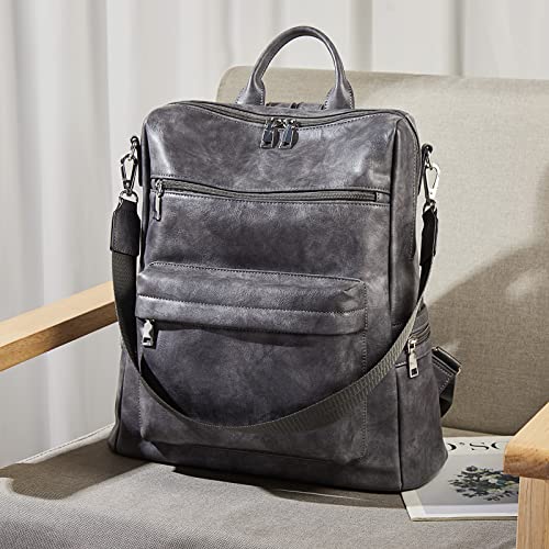 FOXLOVER Backpack Purse for Women Large Womens Backpack Leather Travel Backpack Fashion Backpack Purse Designer Ladies Shoulder Bags(Grey)