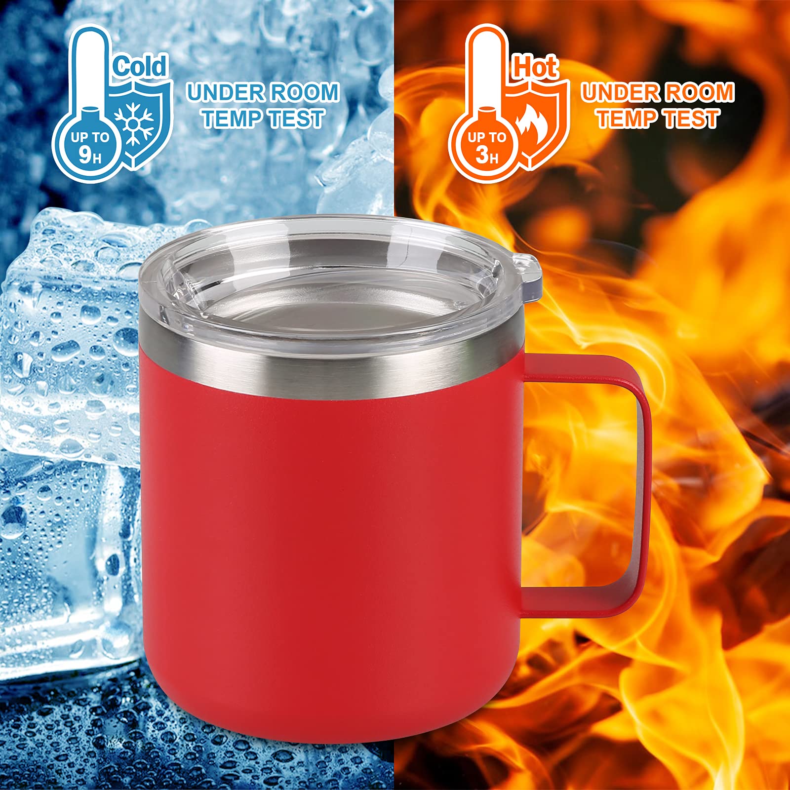 TAHOE TRAILS 12 oz Insulated Stainless Steel Coffee Mug, Vacuum Insulated Double Wall Travel Cup with Lid and Handle, Red