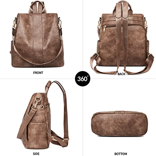 FOXLOVER Backpack Purse for Women Large Womens Backpack Leather Travel Backpack Fashion Backpack Purse Designer Ladies Shoulder Bags(Brown B)