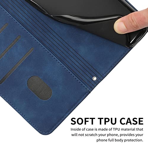 Kainevy for Oppo Reno 6 5G Case Wallet Black with Lanyard Durable Leather Case for Oppo Reno 6 5G Phone Case with Card Holder Buckle Flip Design Protective Cover for Womem Men (Blue)