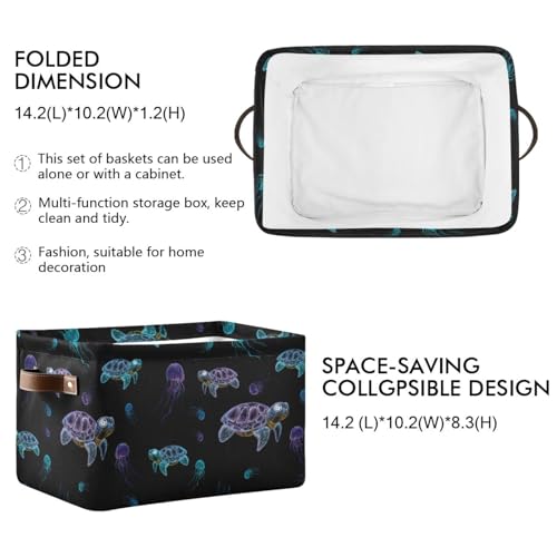 Cute Turtles Jelly Fish Storage Basket Bins Collapsible Toy Storage Bins with Handles Laundry Baskets for Living Room Clothes Nursery Closet Shelf Playroom,2 pcs