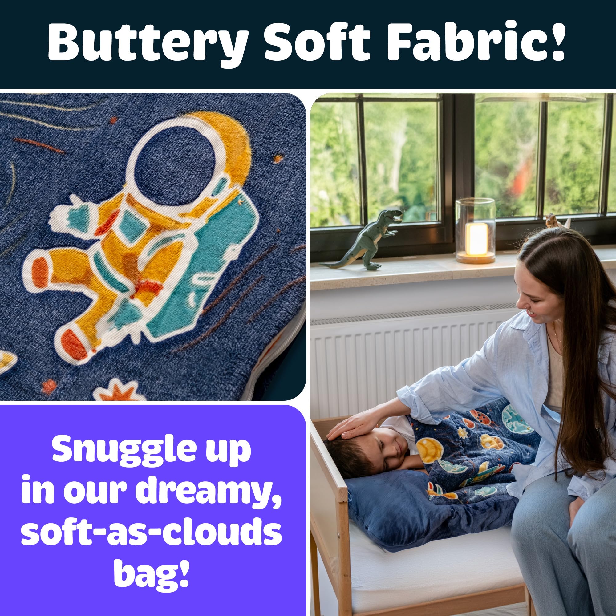 Kids Sleeping Bag with Pillow for Boys, Space, Planets Glow in The Dark Sleeping Bags for Kids 2-12, Sleeping Bag for Toddlers with Pillow Pocket, Ages 3+, Extra Soft Sleeping Bag for Kid (66'' x 33")
