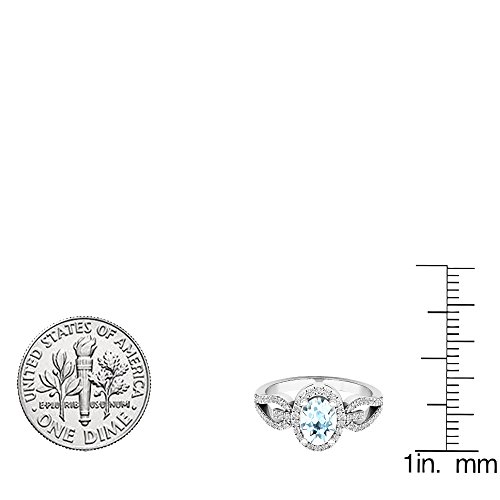 Dazzlingrock Collection Sterling Silver 7X5 MM Oval Aquamarine & Round White Diamond Bridal Halo Engagement Ring, Size 9
