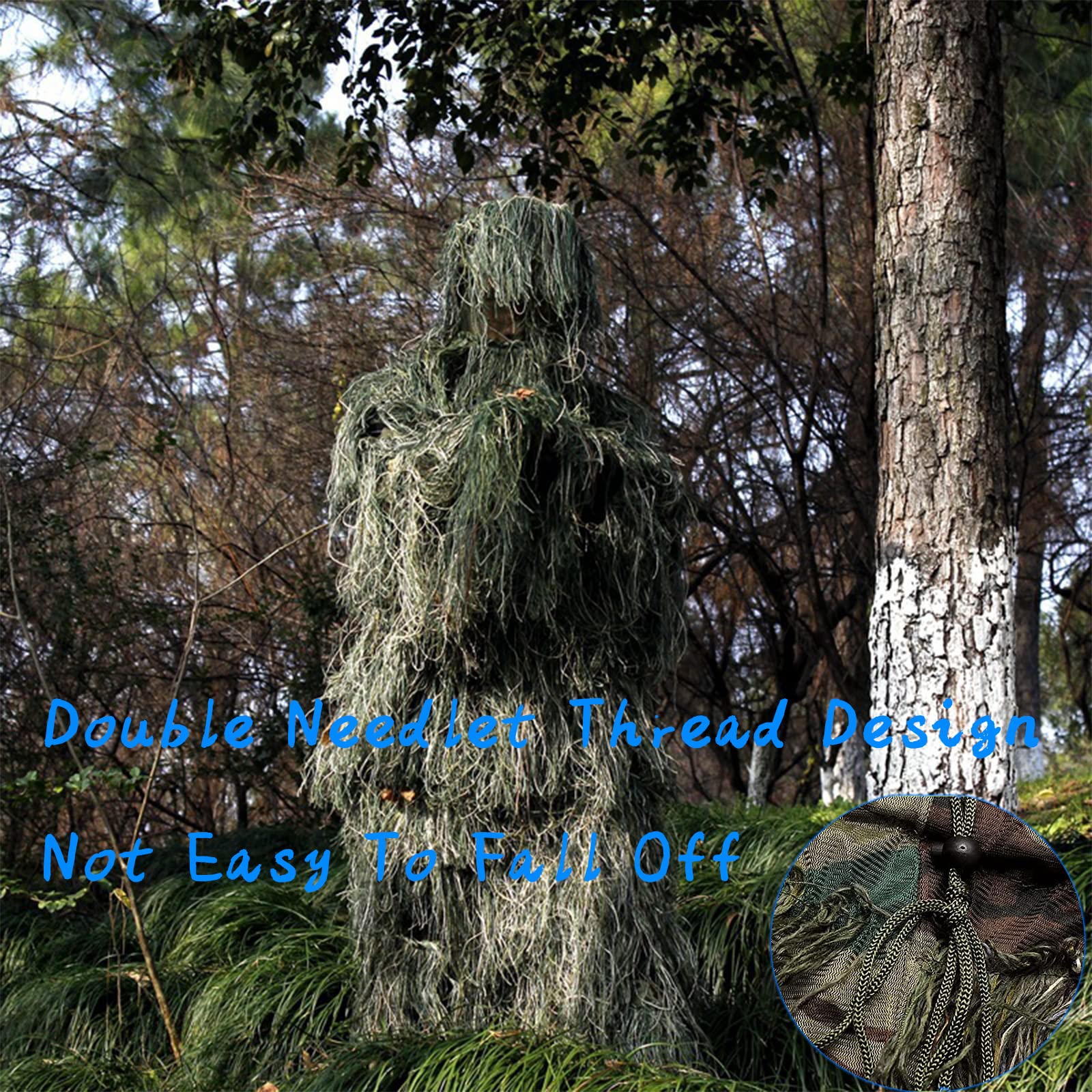 ETSG Oversized XXL 5 in 1 Ghillie Suit for Aults, 3D Camouflage Hunting Apparel Including Jacket, Pants, Hood, Carry Bag Suitable for Unisex Adults