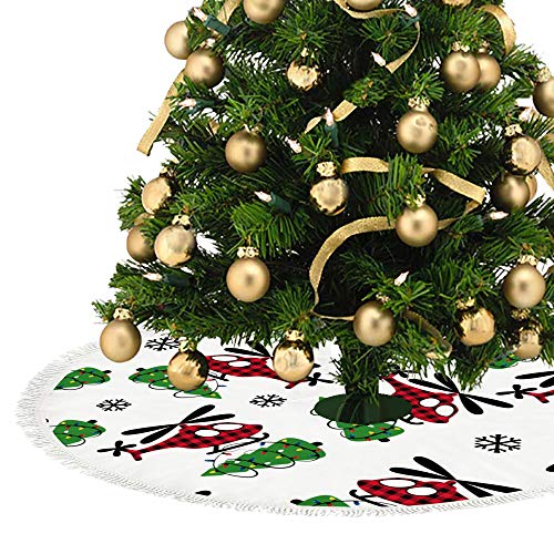 Dream Bay Christmas Tree Skirt,Cartoon Christmas Helicopter Christmas Tree Mat for Xmas Party Decoration 36x36 Inches