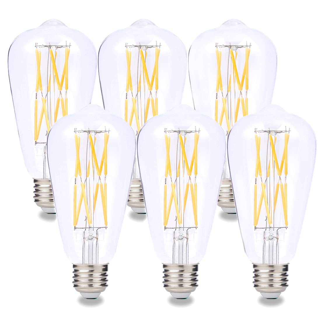 Dimmable LED Edison Bulb, 12W LED Bulb, 3000K Soft White 1100 LM,Edison Style Vintage LED Filament Light Bulb, E26 Base Vintage ST64 Edison Clear Glass Light Bulbs, Unique LED Filament Bulb , 6 Pack