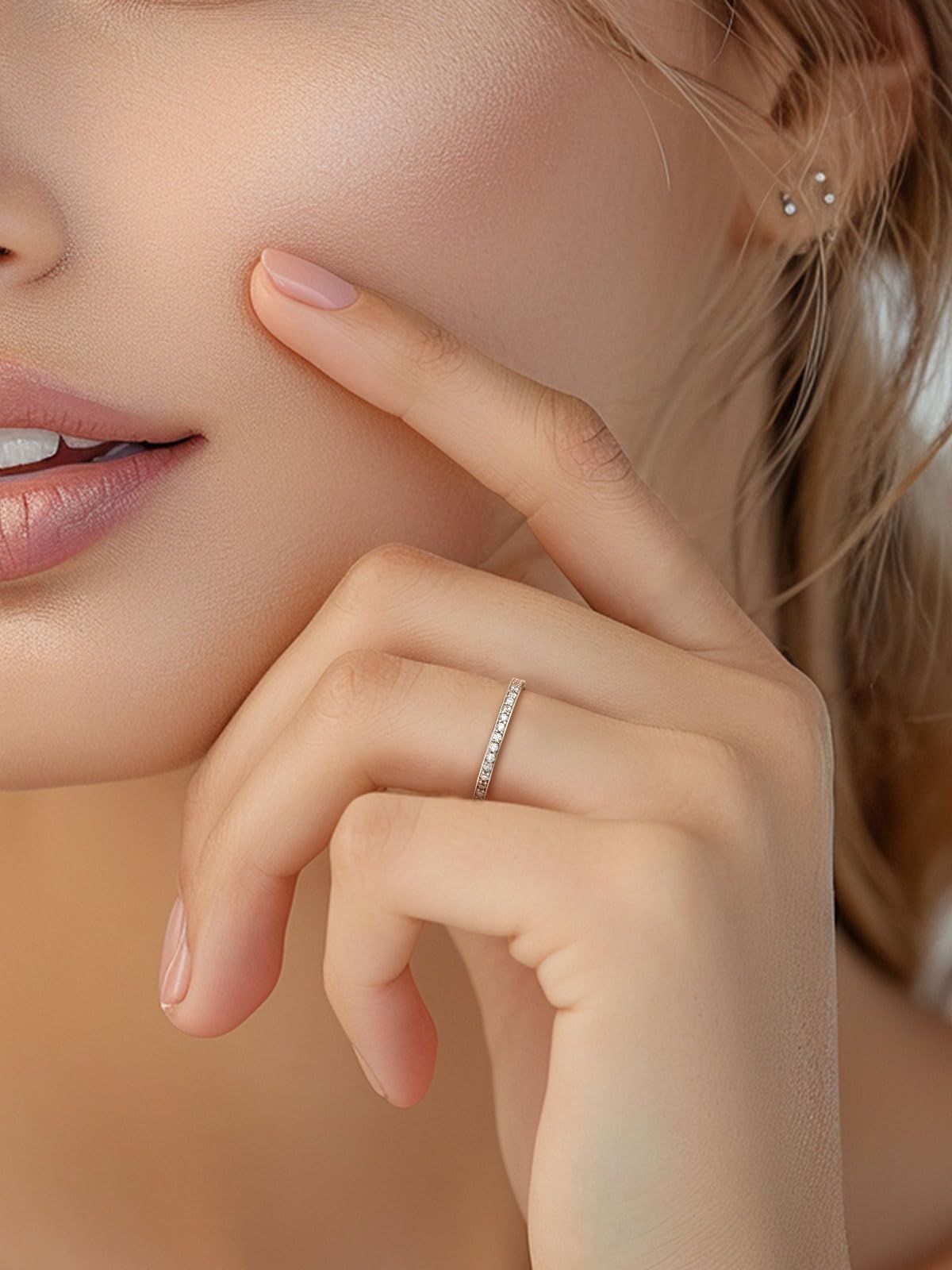 FindChic Sterling Silver Wedding Band Rings for Women, Thin CZ Stackable Eternity Ring, Fake Diamond Ring Size 7 Bling Jewelry
