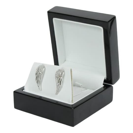 DTJEWELS White Gold Finish Created Diamond Angel Wing Design Earrings With Valentine Day Gift