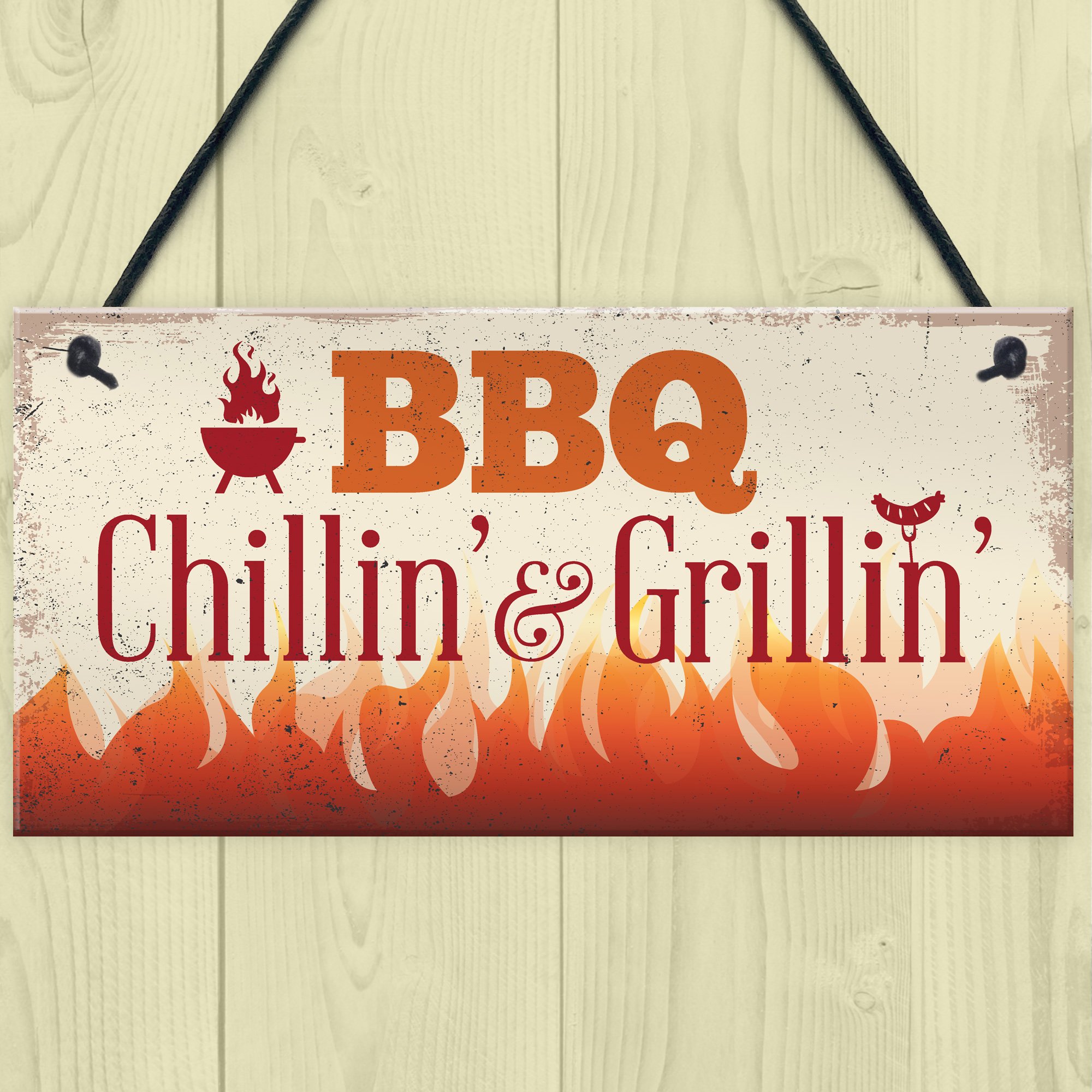 XLD Store BBQ Chillin & Grillin Barbecue Outdoor Garden Plaque Kitchen Bar Shed Sign Gift for Dad
