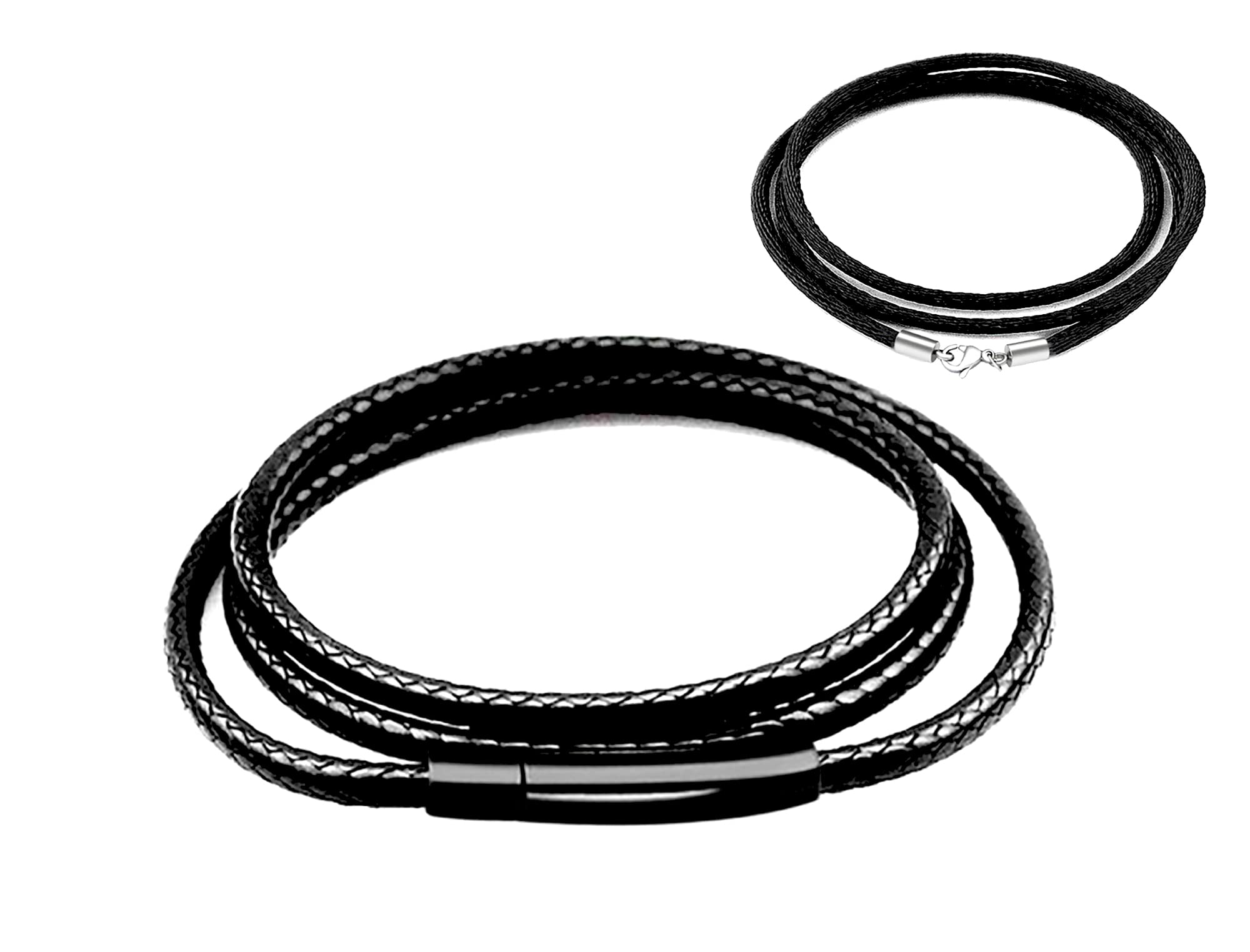 Findout 2mm black Waterproof Braided Leather Necklace Wax Rope Chain For Men, Waterproof Braided Leather, No Gemstone