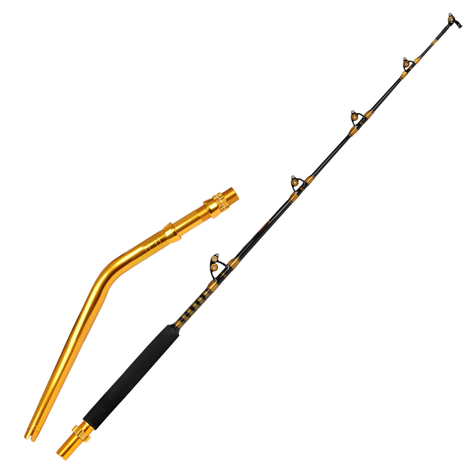 Fiblink Bent Butt Fishing Rod 2 Piece Trolling Rod Saltwater Offshore Big Name Roller Rod Conventional Boat Fishing Pole (6'6",80-120lbs)