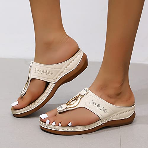 JMMSlmax Flip Flops Sandals for Women Women's Platform Pinch Toe Flat Comfortable Summer Beach Wedge Sandals for Women Dressy