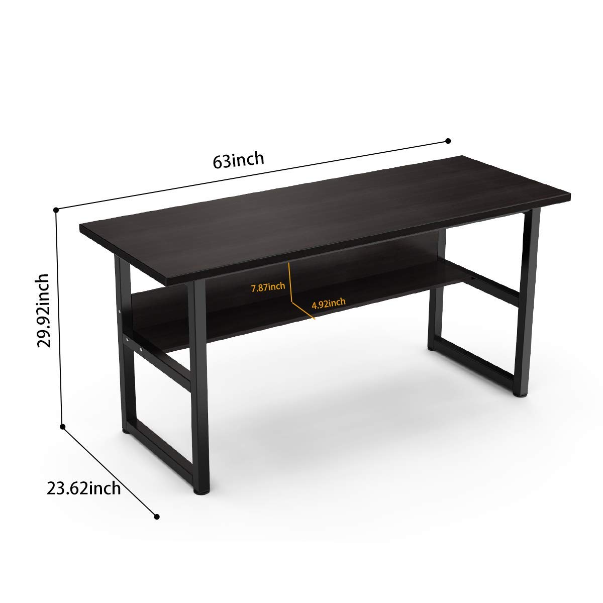DEWEL Computer Desk with Bookshelf 63inch Writing Desk Home Office Desk with Storage Shelf Large Gaming Table Corner Workstation for Bedroom Simple Style Easy Assembly(63 inch Black Walnut)