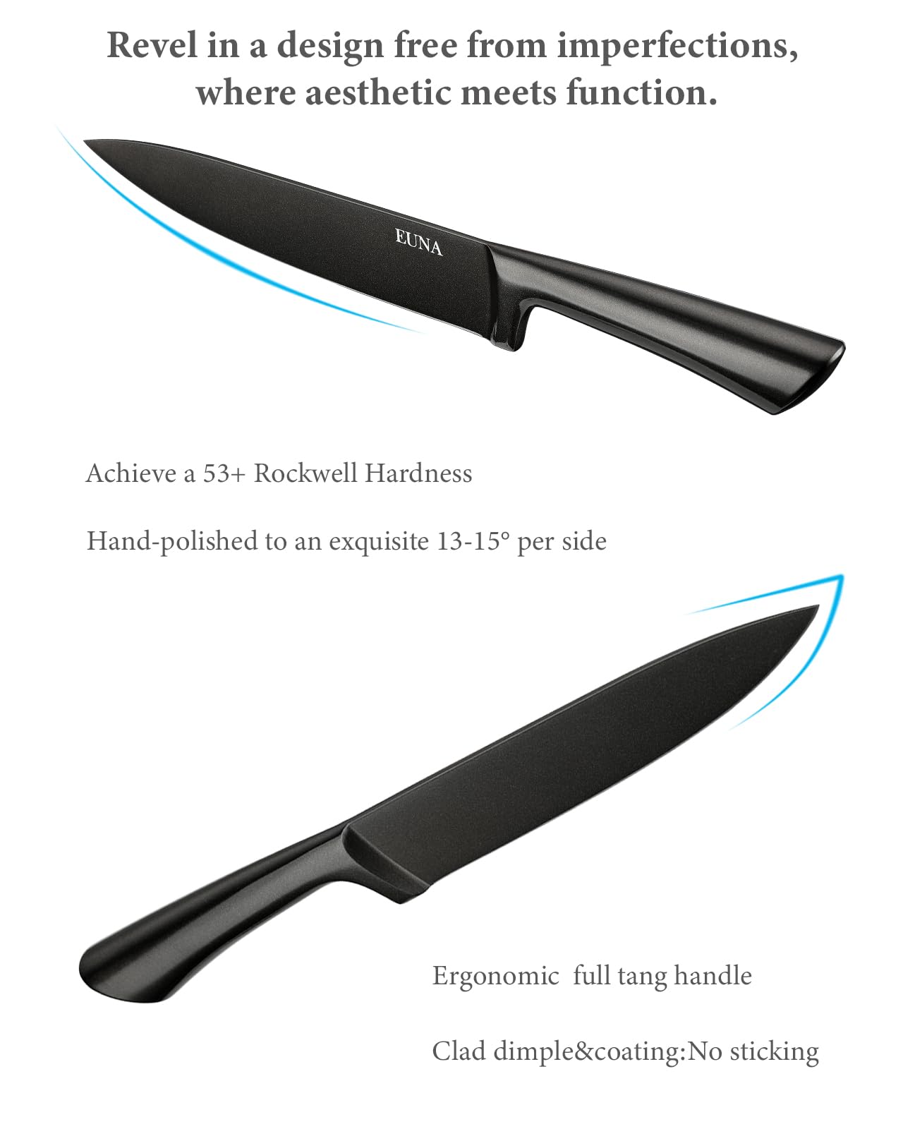 EUNA 5 PCS Kitchen Knife Set [Durable & Sharp], All Metal Chef Knife Set with Sheaths and Gift Box, Premium German Stainless Steel Knife with Ergonomic Handle, Rust-Resistant Cooking Knives