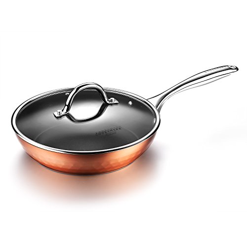 cooper pan Diamond-Infused Nonstick Induction Safe Cookware Set, Scratch-Resistant Pots and Pans Set with Glass Lids, Dishwasher Safe Oven Safe 10-Piece, Copper Brown
