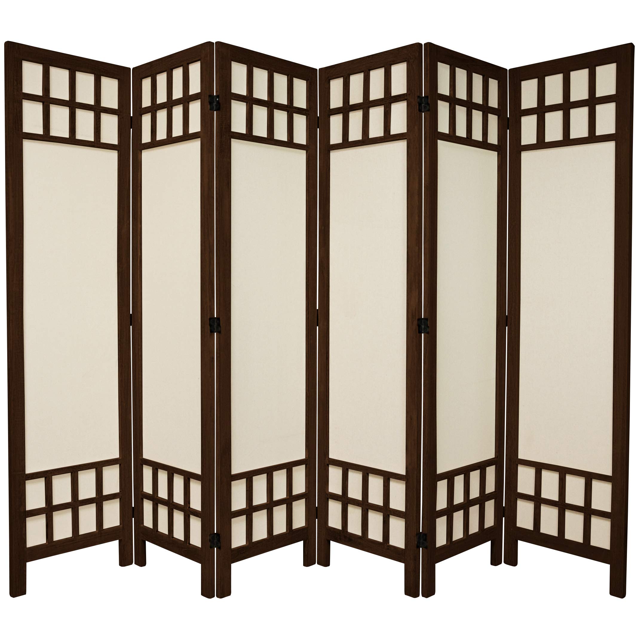 Oriental Furniture 5 1/2 ft. Tall Window Pane Fabric Room Divider - Burnt Brown - 6 Panel
