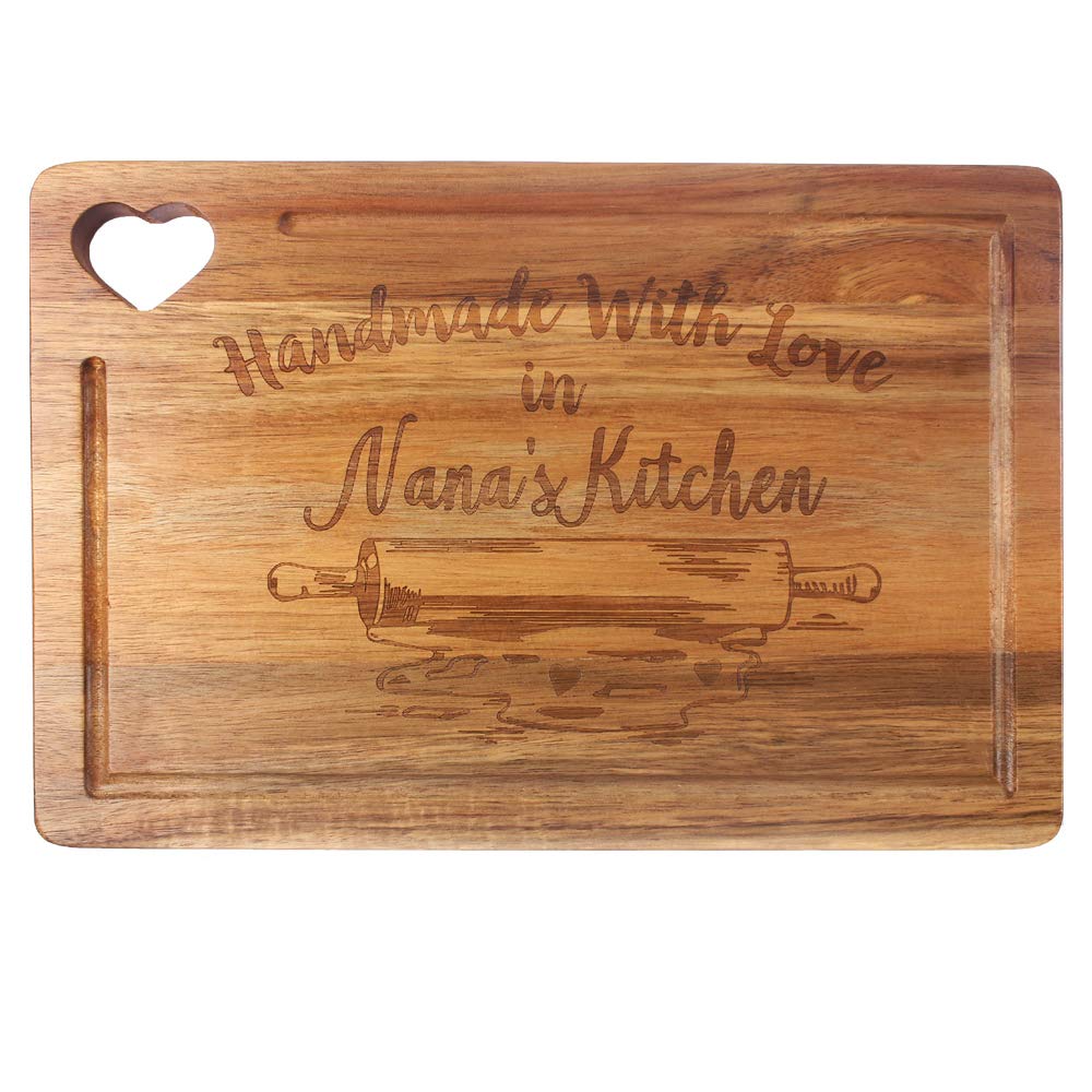 HomeLove Inc. Handmade With Love in Nana’s Kitchen Cutting Board, Gifts for Mom, Grandma, Nana, Friend, Engraved Mother's Day Gift, Christmas Gift