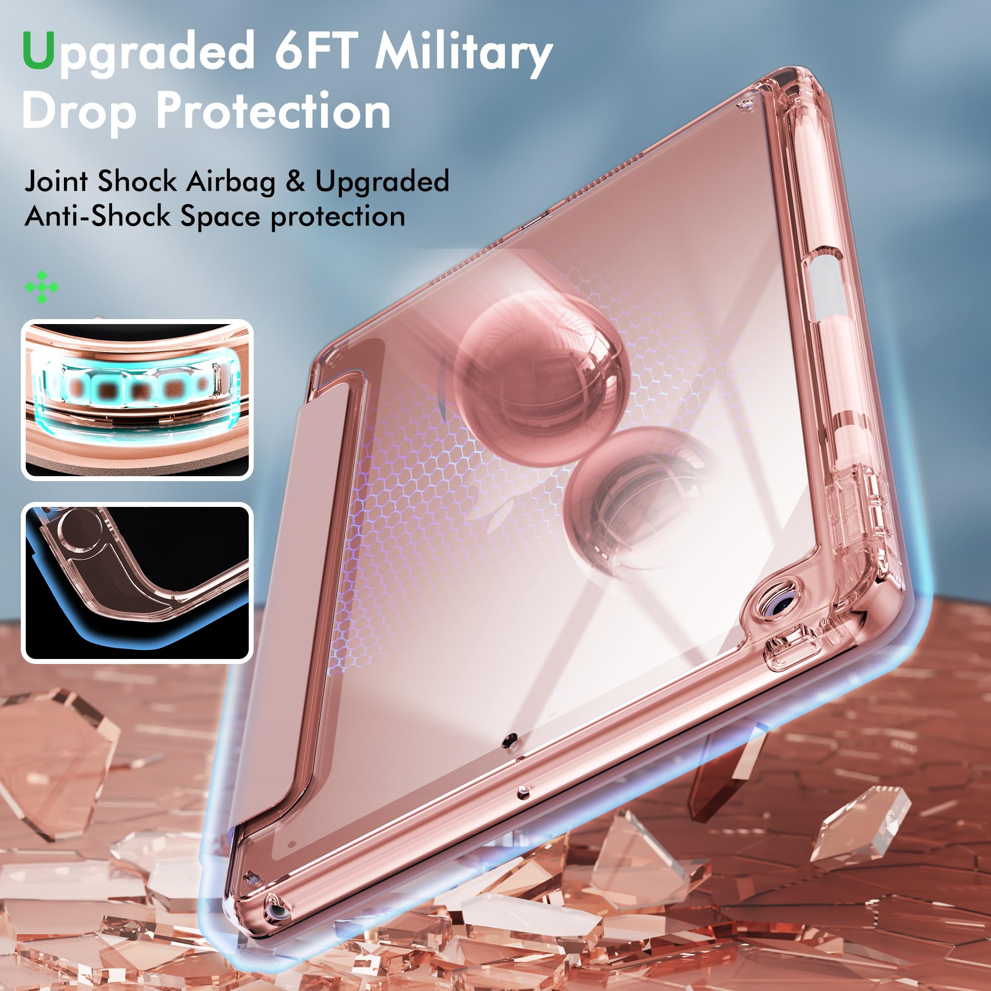 INFILAND Case Compatible with iPad 9th /8th /7th Generation Case(2021/2020/2019),【Ultra-Clear Back & PU Leather Cover】【6 FT Drop Protection】 iPad 10.2 Inch with iPencil Holder-Clear Silver