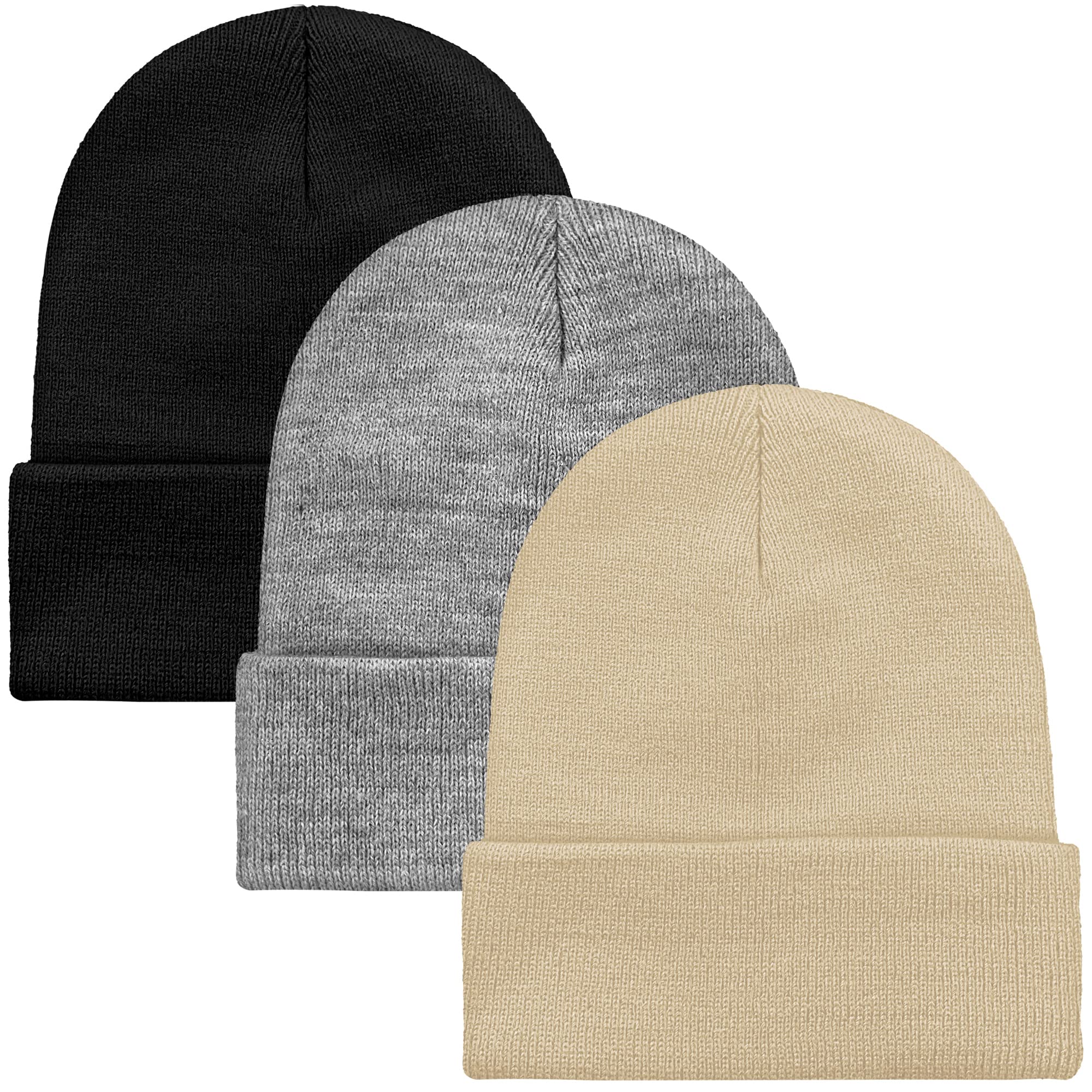 Cooraby 3 Pack Unisex Winter Skull Cap Beanies Knitted Cuff Hats Caps Roll-up Edge Beanie Hats for Men Women Outdoors Black