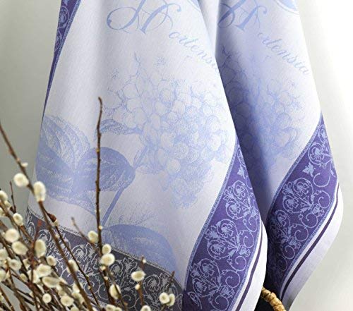 Garnier Thiebaut Hortensia Blue French Jacquard Kitchen Towel 22"x30", 100% Cotton