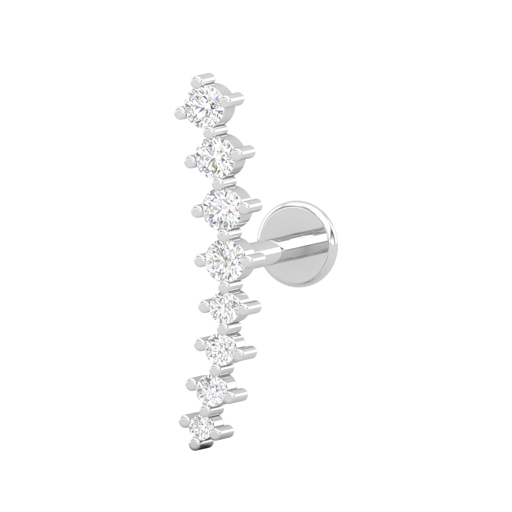 Diamond Ear Climber 14K White Gold Single Piece, 0.20 Carats Graduation Diamond Ear Crawler, Helix Earring for Women