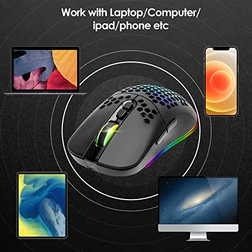 GreenPoster Computer Mice for Laptop Mouse Gaming Pointing Device Wireless 2.4G Bluetooth Luminescent for Games 6 Keys Lights Can Be Turned Off,Black,129x66x39mm