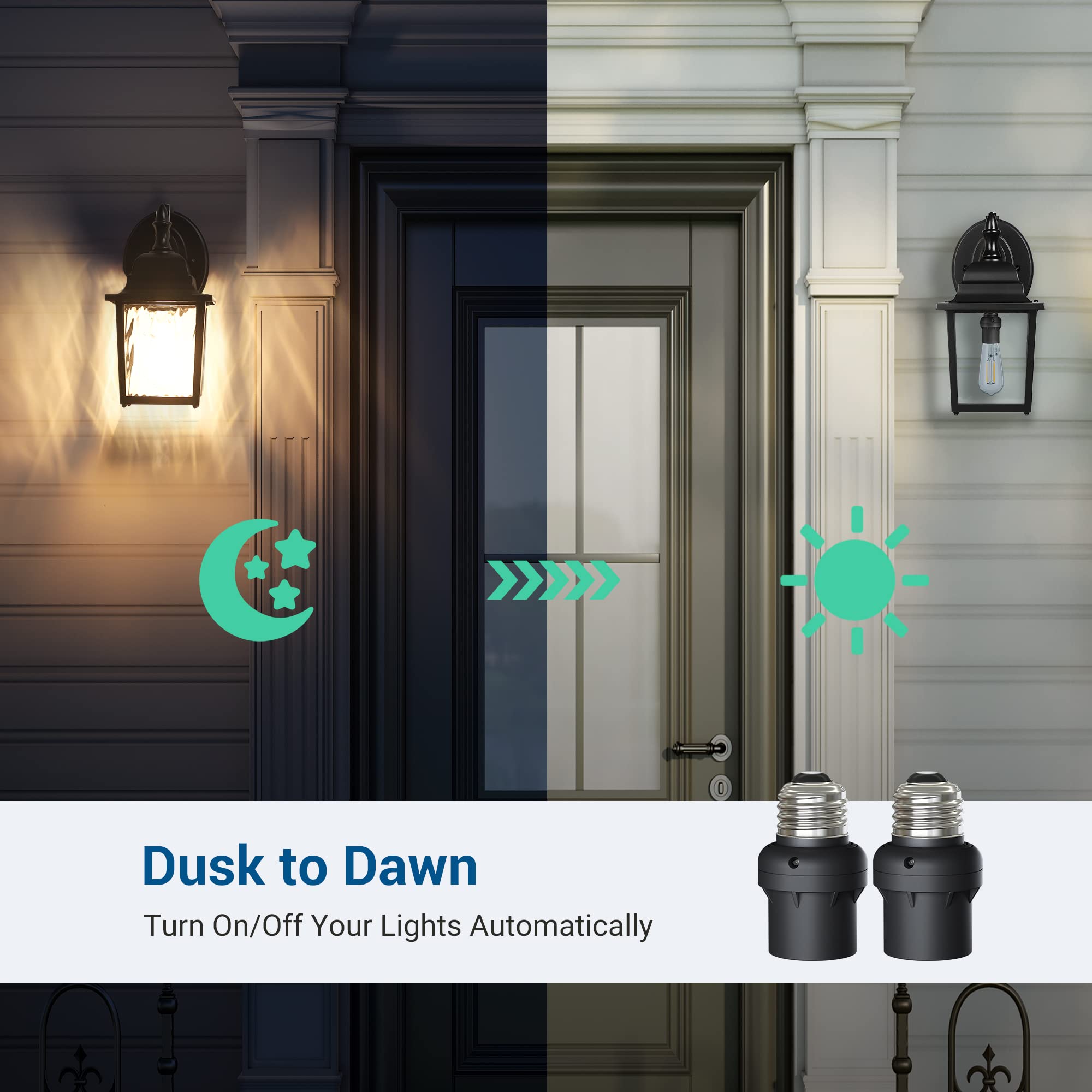DEWENWILS Light Sensor Socket, E26 E27 Dusk to Dawn Sensor Socket, Light Bulb Socket for Light Fixtures, Compatible with Incandescent/CFL/LED/Halogen Bulbs, 6 Pack, Black