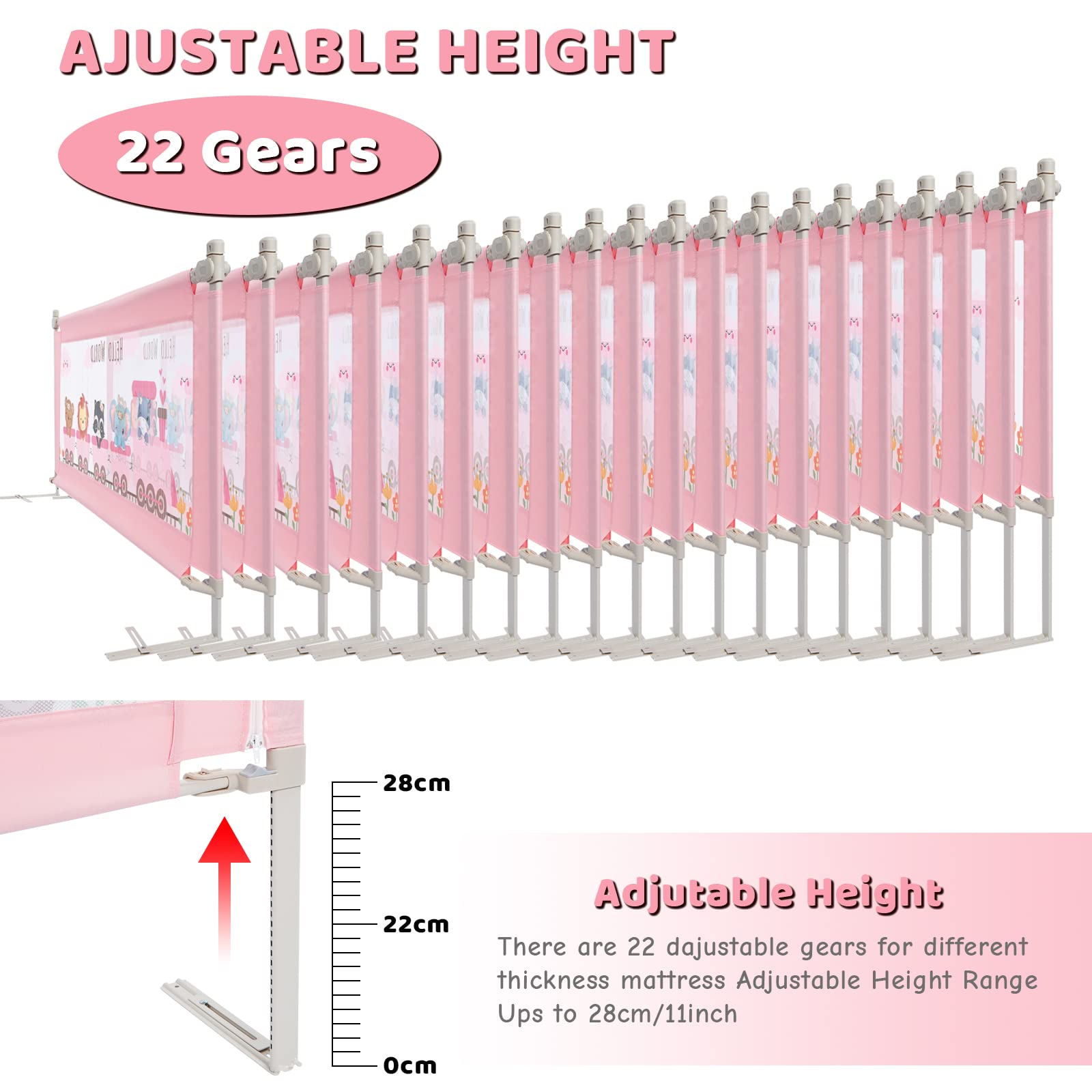 FITNATE Toddler Bed Rails, Guardian 39"-51" Extendable Bed Guard Rail for Toddlers, Side Bed Rails for Twin/Queen/King Size Bed, Pink