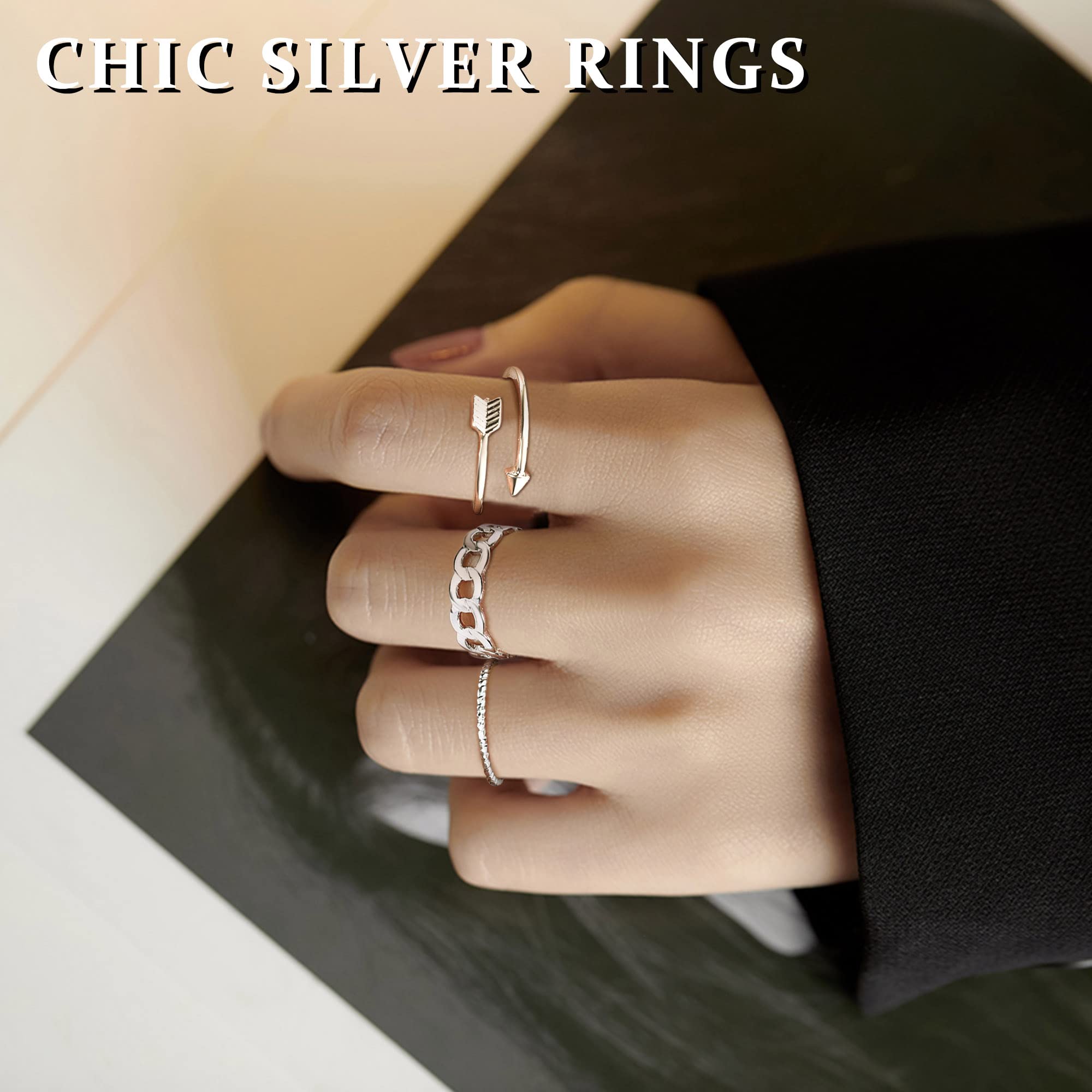 FIBO STEEL 20 Pcs Open Adjustable Rings Set for Women Stackable Finger Rings Pack Cute Hug Arrow Knot Moon Star Chain Link Rings Minimalist Rings Set