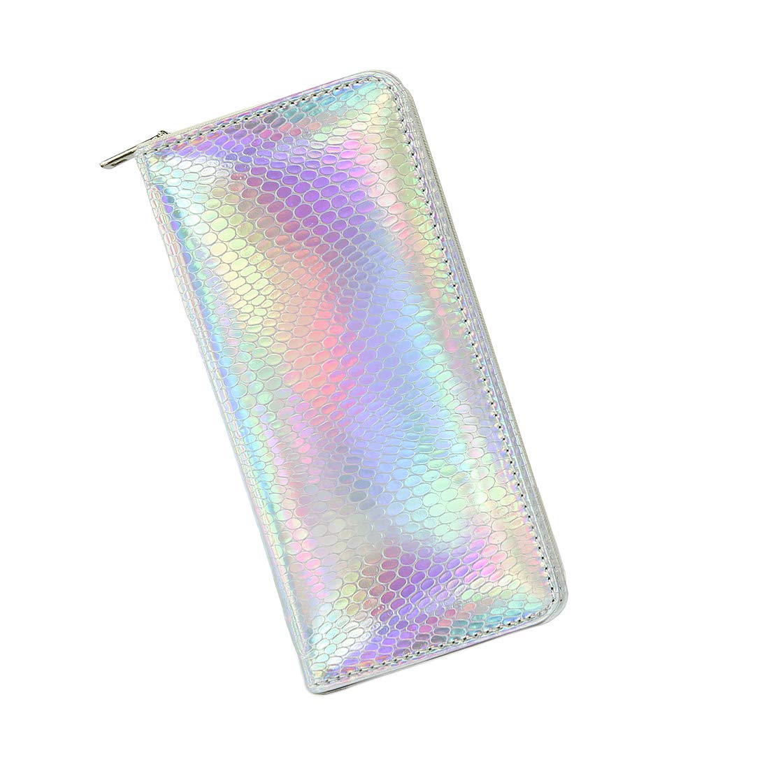 YAIRYANGTZE Holographic Wallet Clutch - Iridescent Purse Long Wallet with Zipper for Women (Silver)